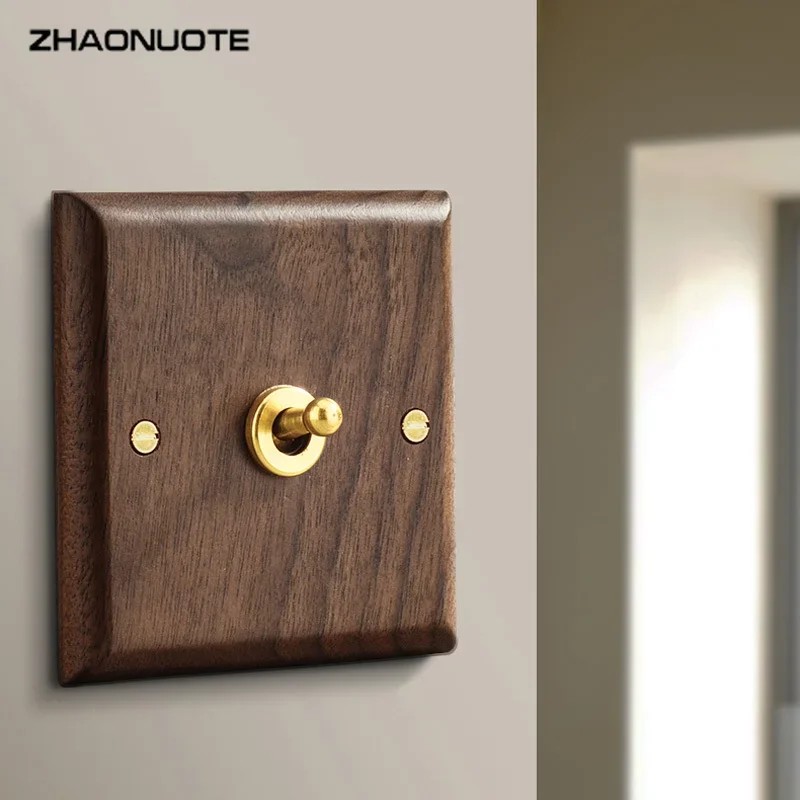 Jual 1-4 Gang 2 Way Black Walnut Solid Wood Toggle Switch EU Socket Brass | Shopee Indonesia