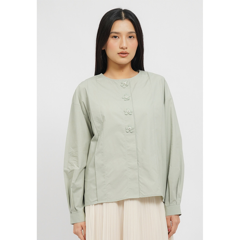 Jual Et Cetera Flower Details Long Sleeve Blouse SAGE | Shopee Indonesia