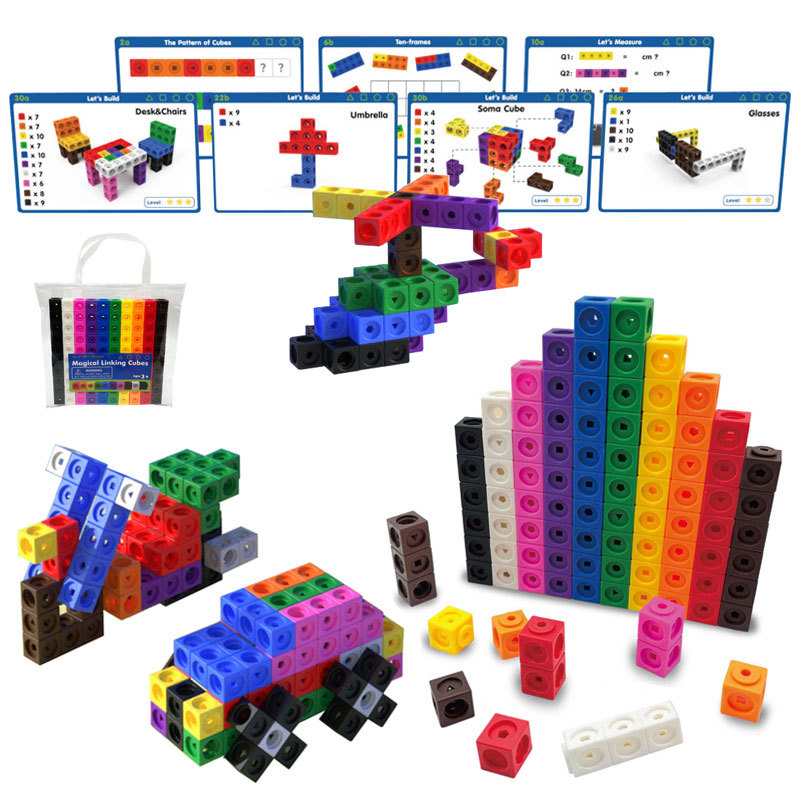 Jual Montessori Linking Cubes Math Toys 10 Colors Building Blocks Cards ...