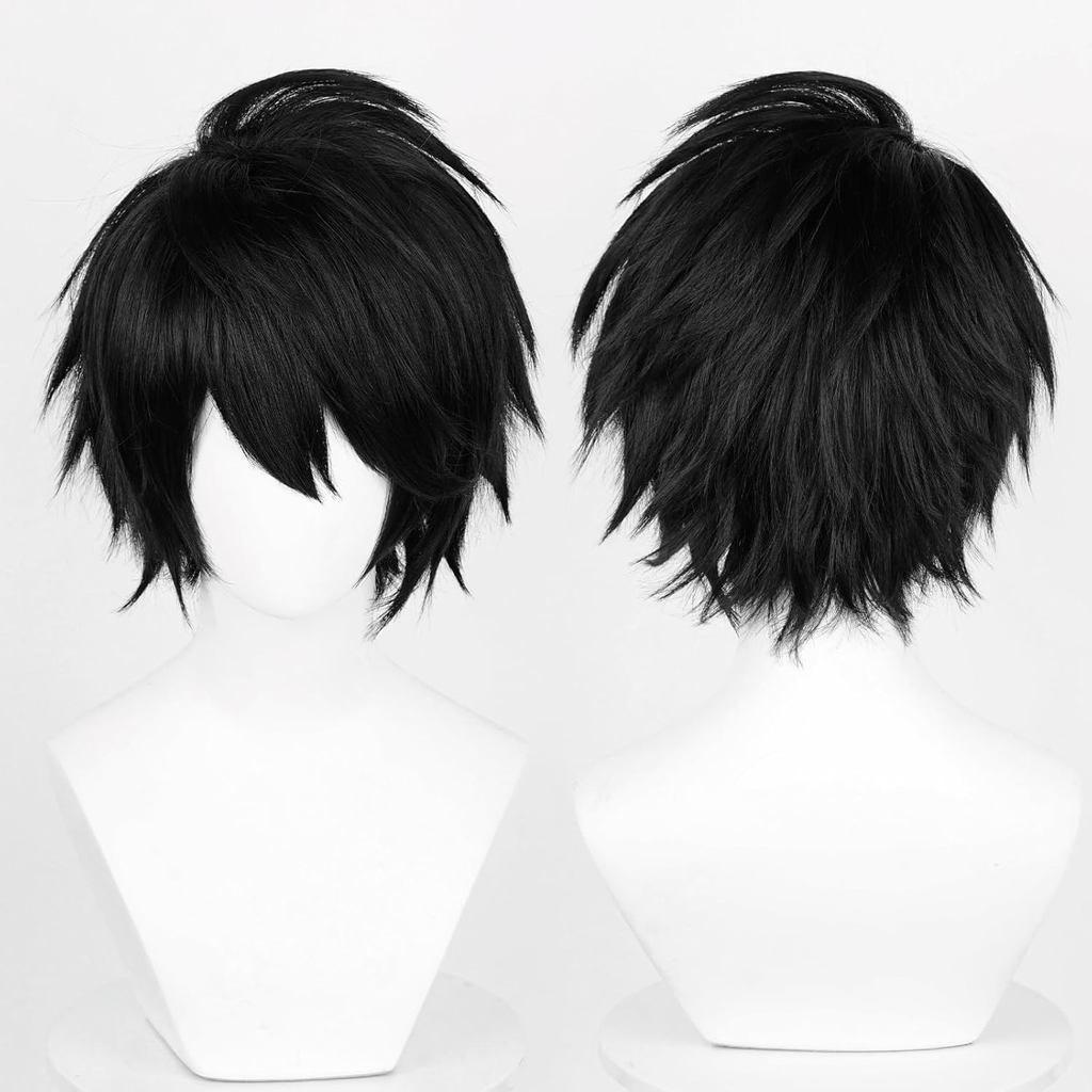 Jual Black Cosplay Emo Wig For Women Men, Short Spiky Synthetic Hair ...