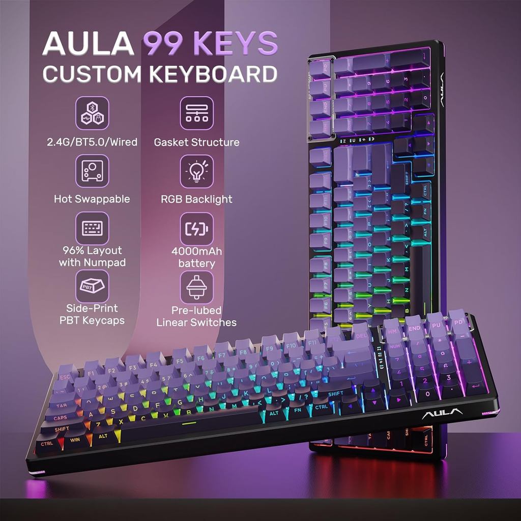 Jual AULA F98 Gaming Mechanical Keyboard Full-size Three-mode Bluetooth ...