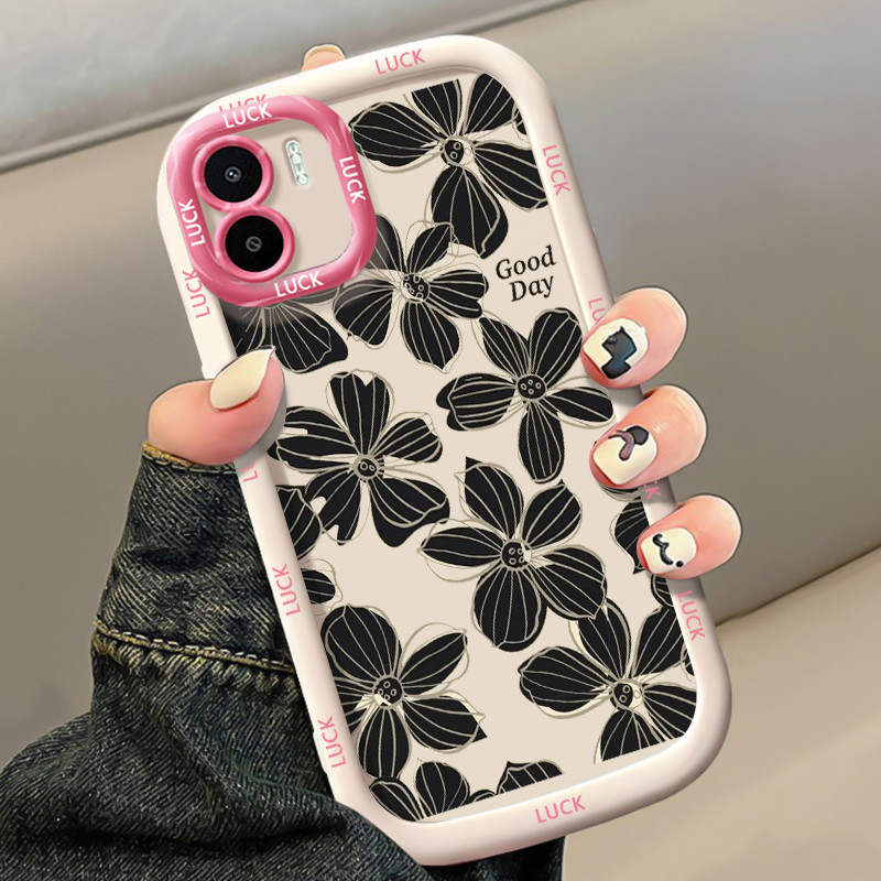 Jual Casing Hp untuk Xiaomi Redmi A1 A2 Case Casing pola bunga hitam ...