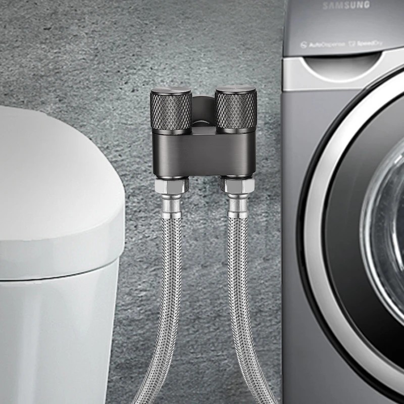Jual G1/2 1 In Two Out Double Control Washing Machine Faucet Toilet ...