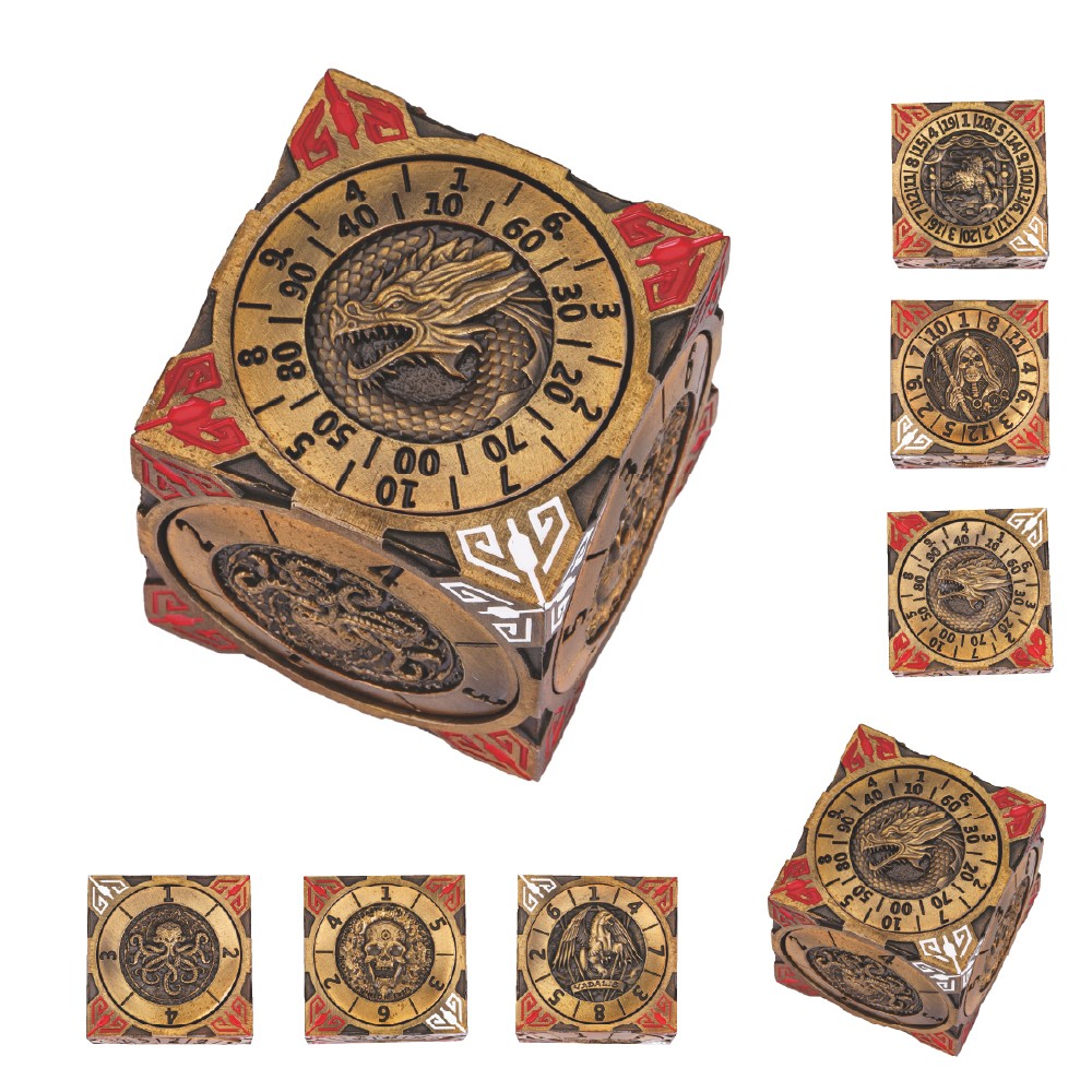 Jual 7-in-1 Metal Rotating Dice Cube Unique DND Spinner Polyhedral Dice ...