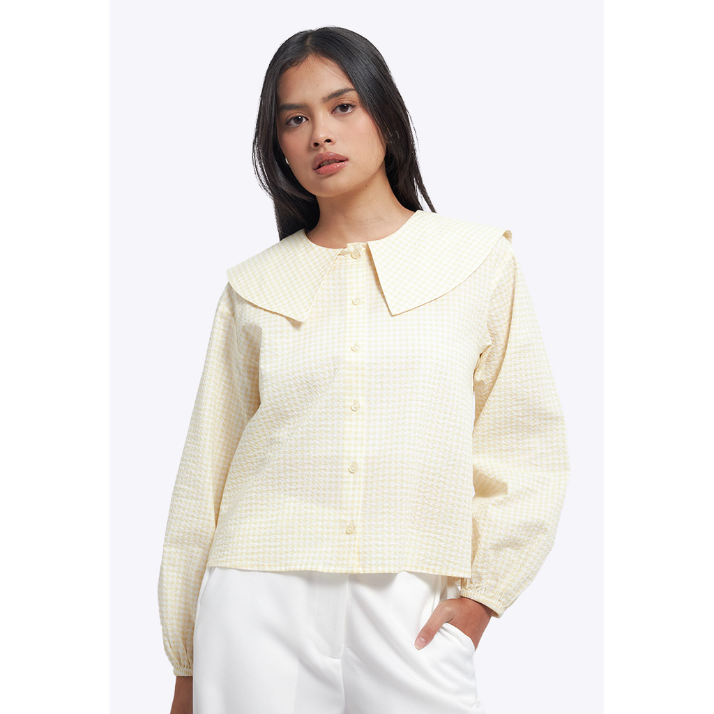 Jual COLORBOX Peterpan Collar Textured Blouse Lt. Yellow | Shopee Indonesia