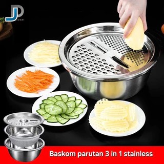 Jual baskom parutan stainless 3 in 1 multifungsi pengiris dan pentiris ...