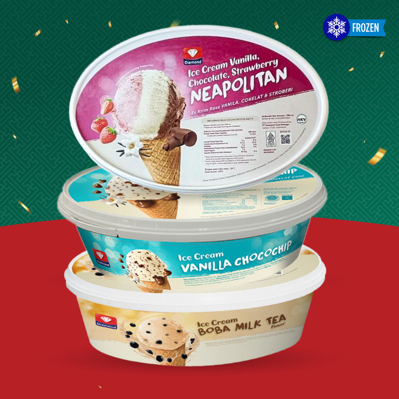 Jual PAKET ICE CREAM 700 ML RASA VANILLA CHOCOLATE CHIP-NEAPOLITAN-BOBA ...