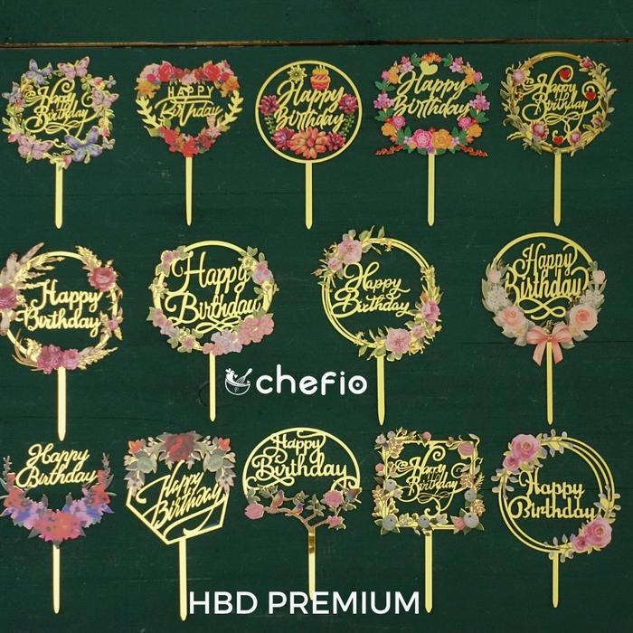 Jual Cake Topper Happy Birthday Bunga Acrylic / Tusukan Hiasan Kue HBD ...