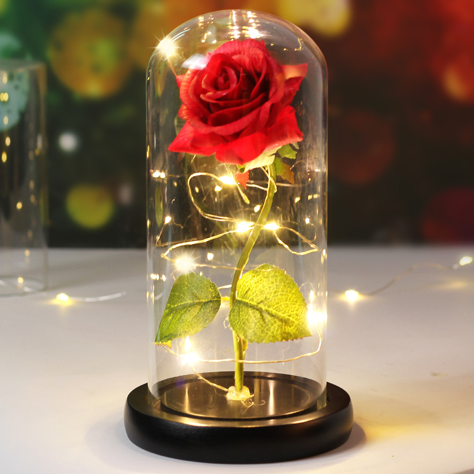 Jual Enchanted Beauty And The Beast Rose Flower with Black Base LED ...