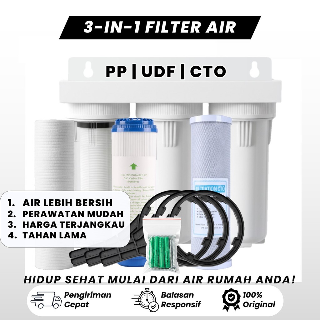 Jual PAKET FILTER AIR SUMUR ATAU PDAM 3 TAHAP / 3 HOUSING FILTER AIR 10 ...