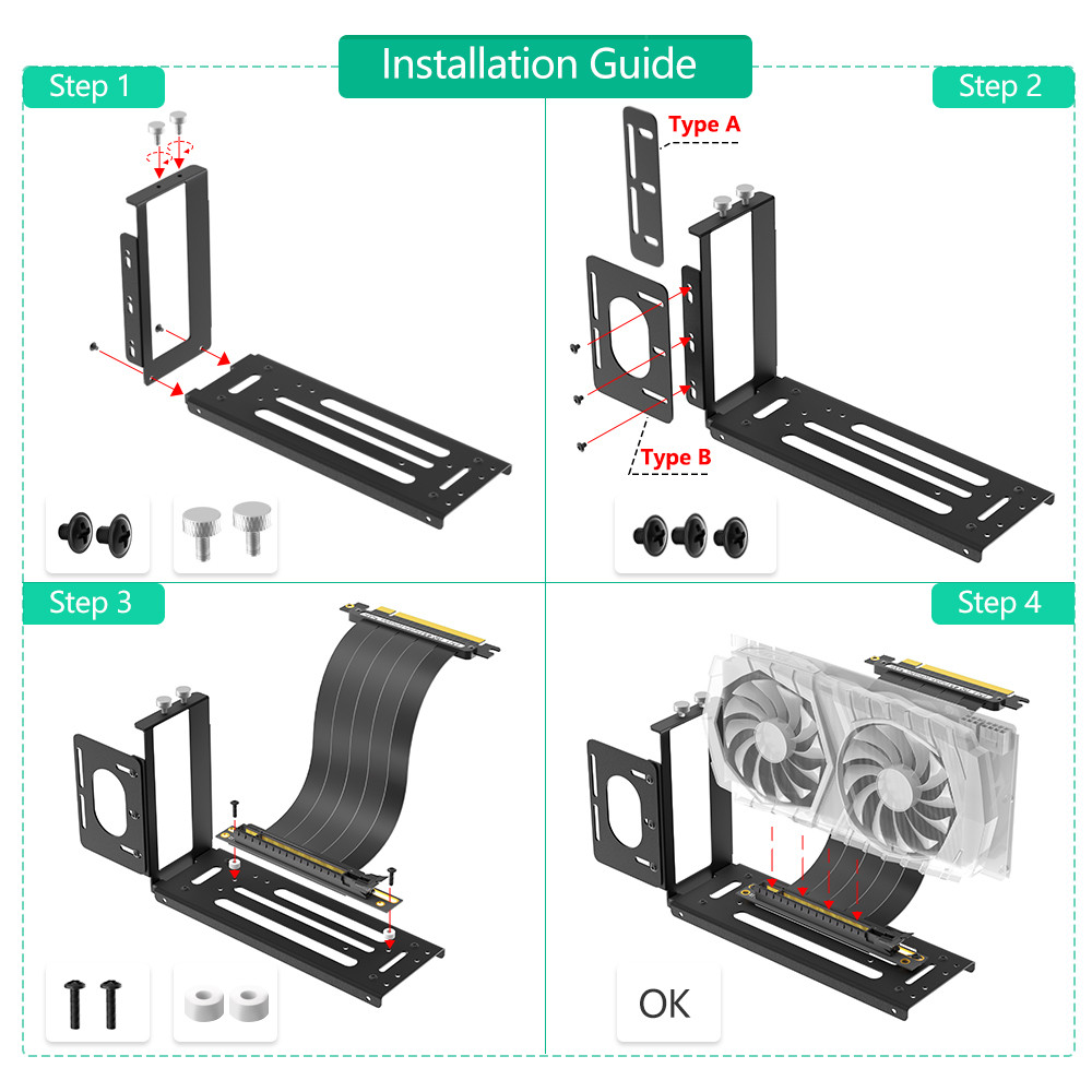 Jual Vertical GPU Mount Bracket, 2 Slots Graphics Card Holder with Hardware, eGPU Dock, External ...
