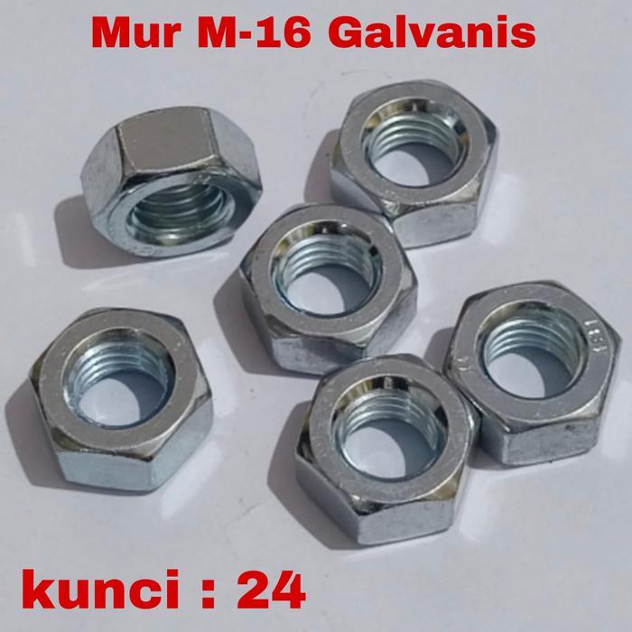 Jual Mur M-16 Galvanis Putih Baut Ber-Ulir 16 Mm Bahan Besi Chrome ...