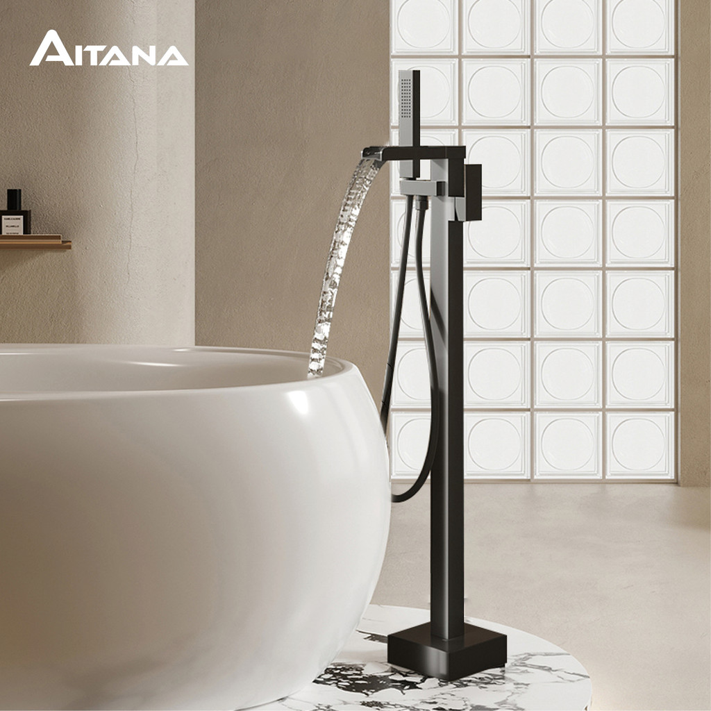 Jual AITANA luxury black brass floor standing bathroom faucet with ...