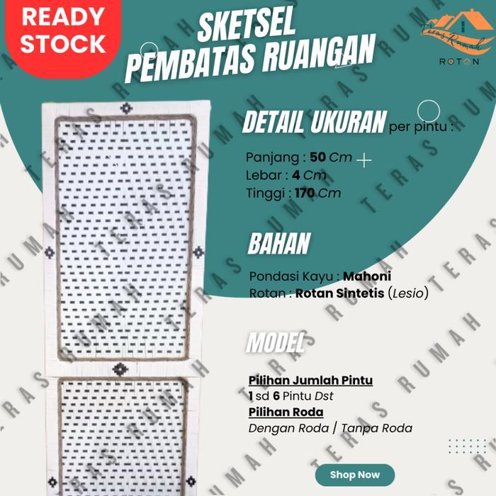 Jual SKETSEL PARTISI PENYEKAT RUANGAN PORTABLE ROTAN SINTETIS KAYU ...