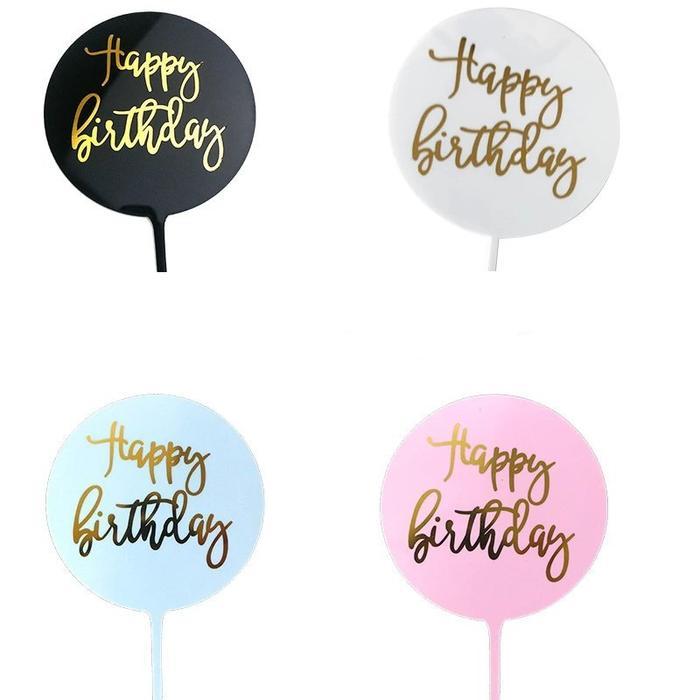 Jual Cake Topper Akrilik Bulat Happy Birthday / Akrilik HBD Bulat Warna ...