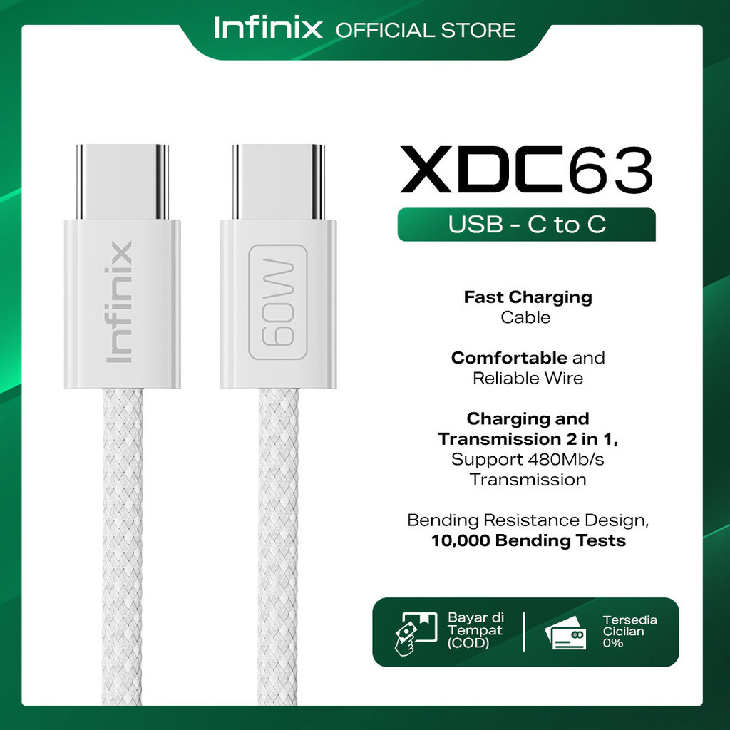 Jual Infinix Cable XDC63 - Type-C to C 1M - 60W Braided Charging Cable ...