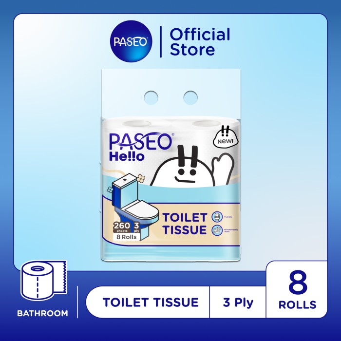 Jual Paseo Hello Bathroom Roll Tissue Emboss / Tisu Toilet Gulung Flushable 3 ply 8 rolls ...