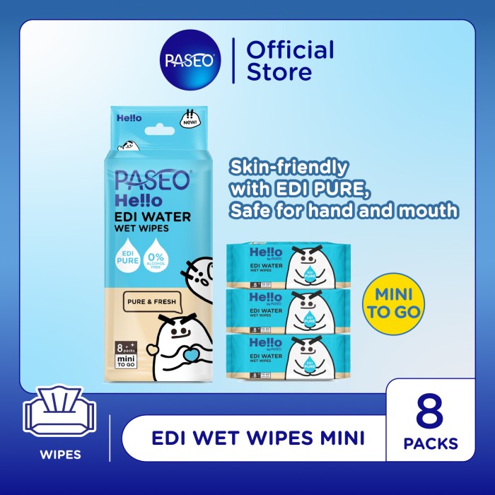 Jual Paseo Hello EDI Pure Water Wet Wipes Mini / Tisu Basah To Go 8 ...