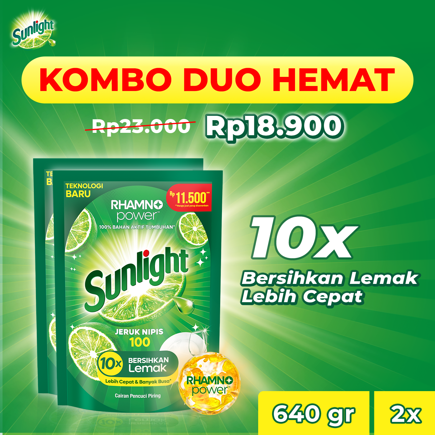 Jual [BELI 2 LEBIH HEMAT] Sunlight Sabun Cuci Piring Jeruk Nipis 2x640g ...