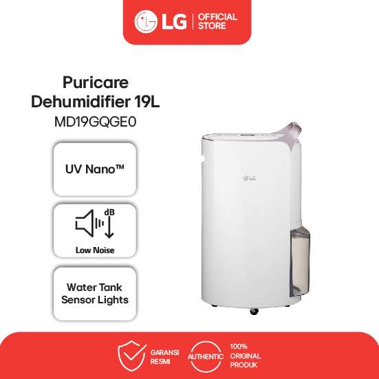 Jual LG Puricare Dehumidifier 19L - UVnano - Less Noise - Water Tank Sensor Lights White - Model ...