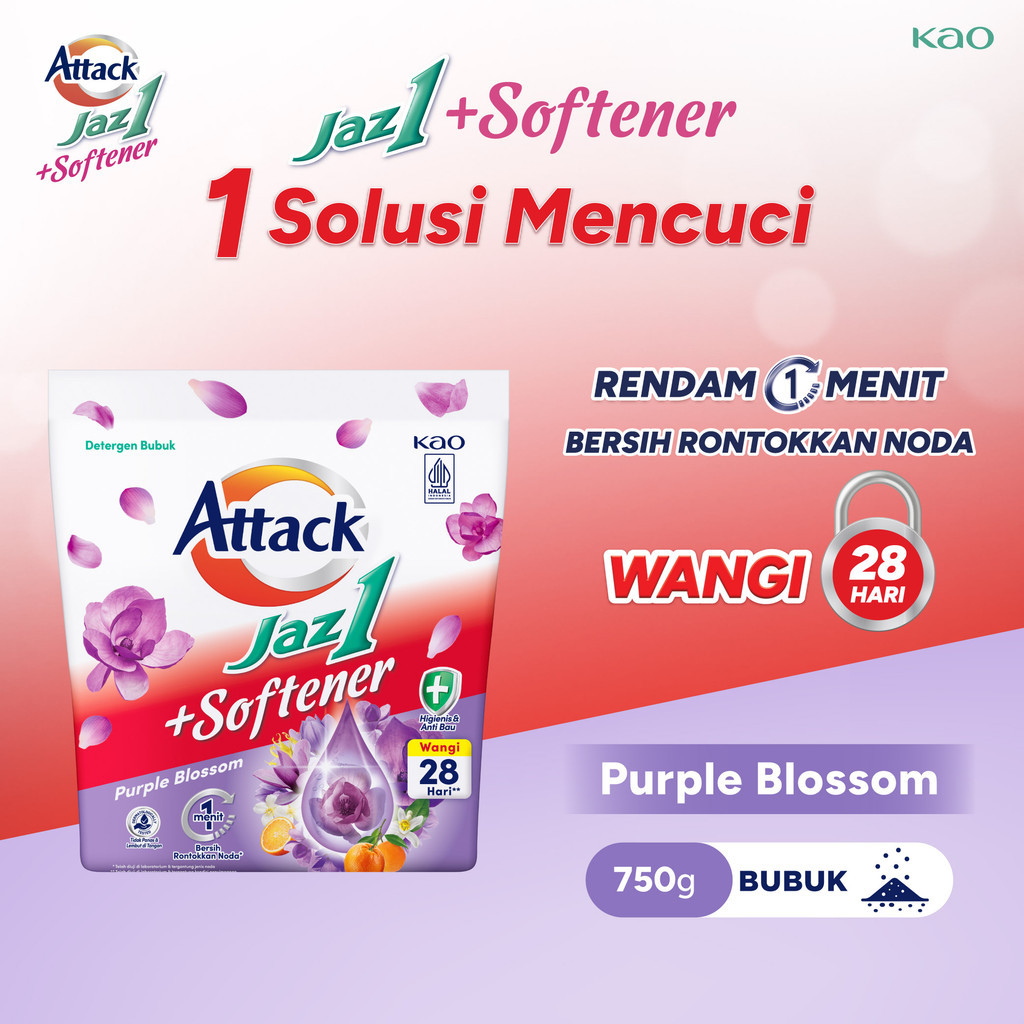 Jual Attack Jaz1 Deterjen Bubuk + Softener Bersih & Wangi 28 Hari 750g Purple Blossom | Shopee ...