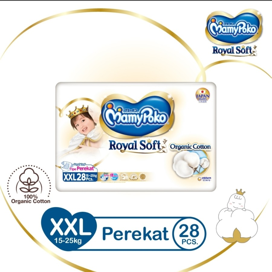 Jual MamyPoko Royal Soft Organic Cotton - XXL 28 - Popok Perekat - 1 Pack - Super Jumbo | Shopee ...