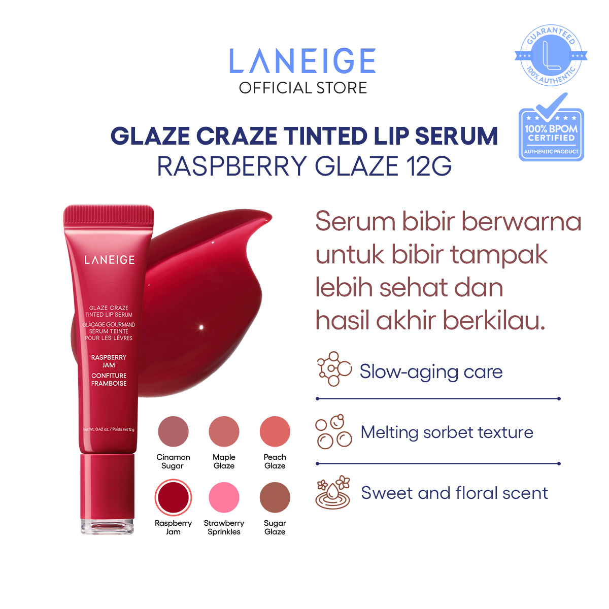 Jual LANEIGE Glaze Craze Tinted Lip Serum - Raspberry Jam 12g | Shopee ...
