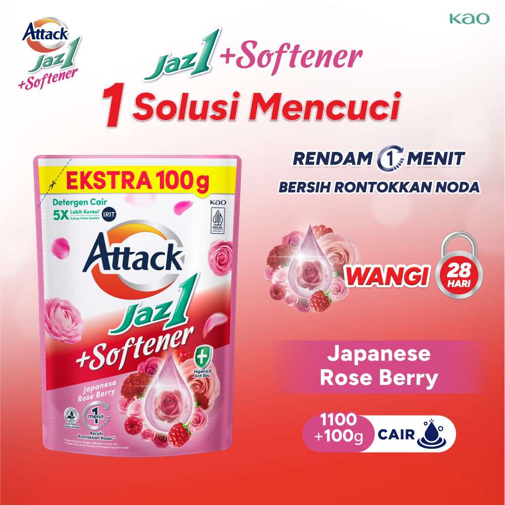 Jual Attack Jaz1 Deterjen Cair + Softener Sabun Cuci Baju Japanese Rose Berry 1200g | Shopee ...