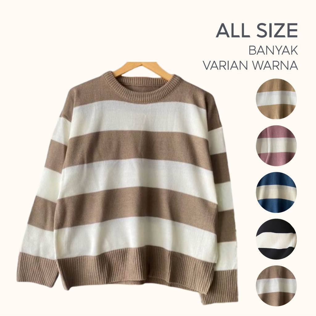 Jual Melisa Sweater Wanita Rajut Oversized Stripe Knit | Shopee Indonesia