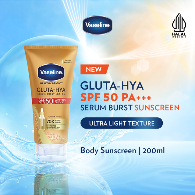 Jual Vaseline Gluta-Hya Serum Burst Sunscreen SPF 50 PA+++ 200ml - Body ...