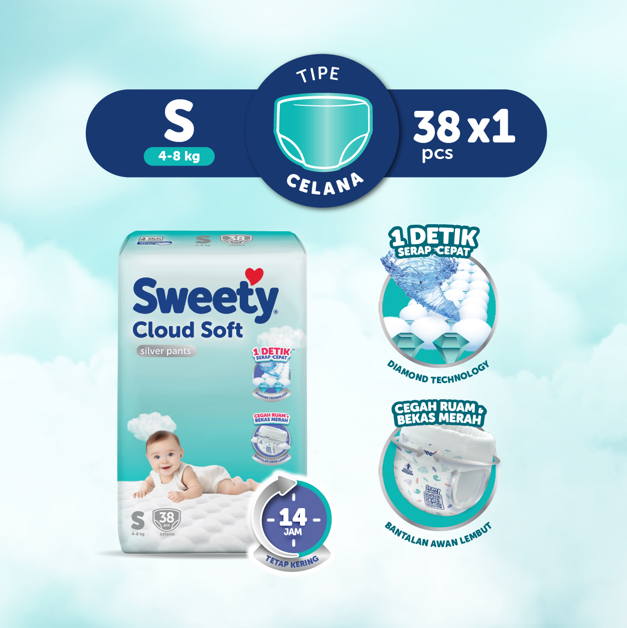 Jual Sweety Silver Pants Cloud Soft S 38s Popok Celana Baby Diapers ...