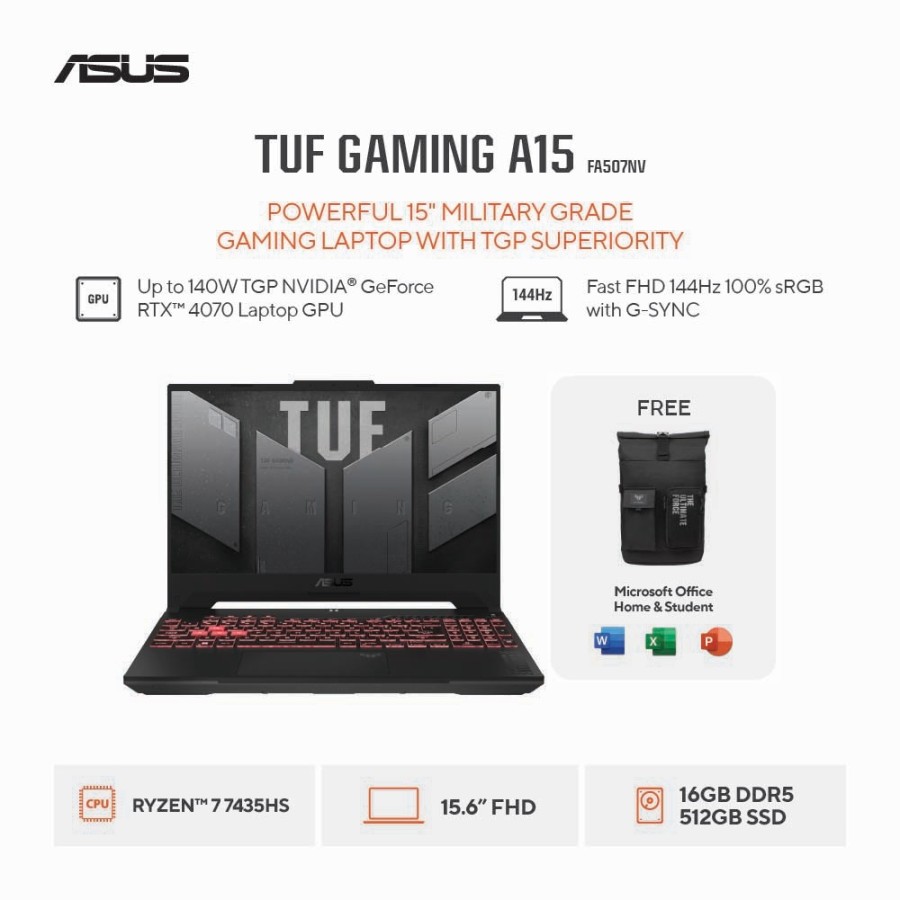 Jual ASUS TUF A15 FA507NVR-R746K6M-O R7-7435HS/16GB/512GB SSD/RTX4060 ...