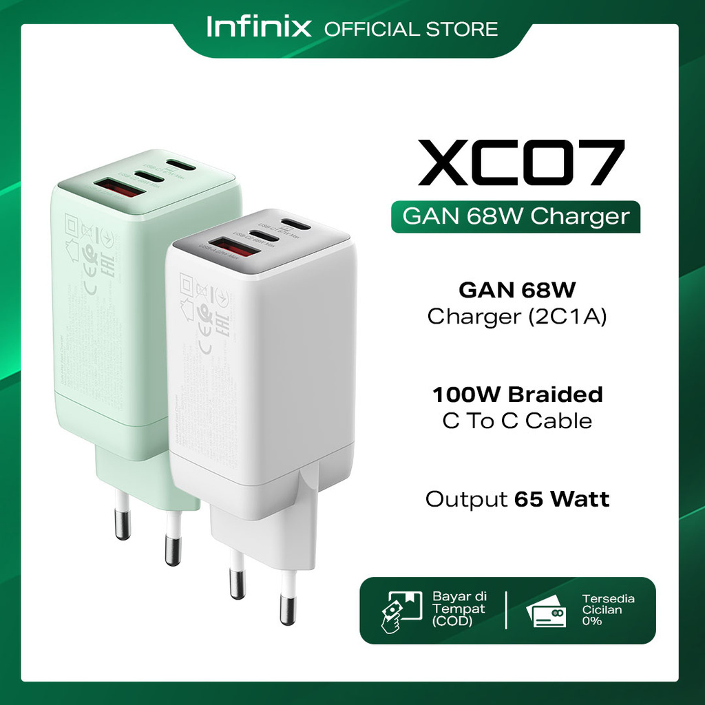 Jual Infinix Charger Kit XC07 - Gan 68W Charger - 2C1A - 100W Braided C ...