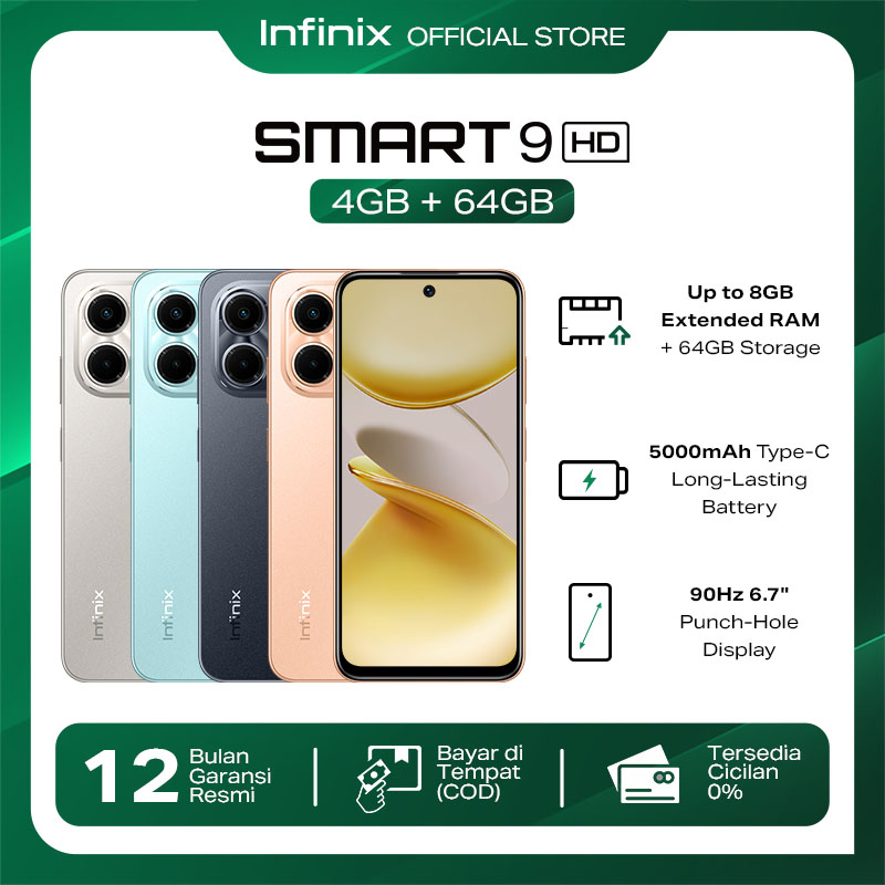 Jual Infinix Smart 9 HD 4/64GB - Up to 8GB Extended RAM - 6.7 inch 90Hz ...