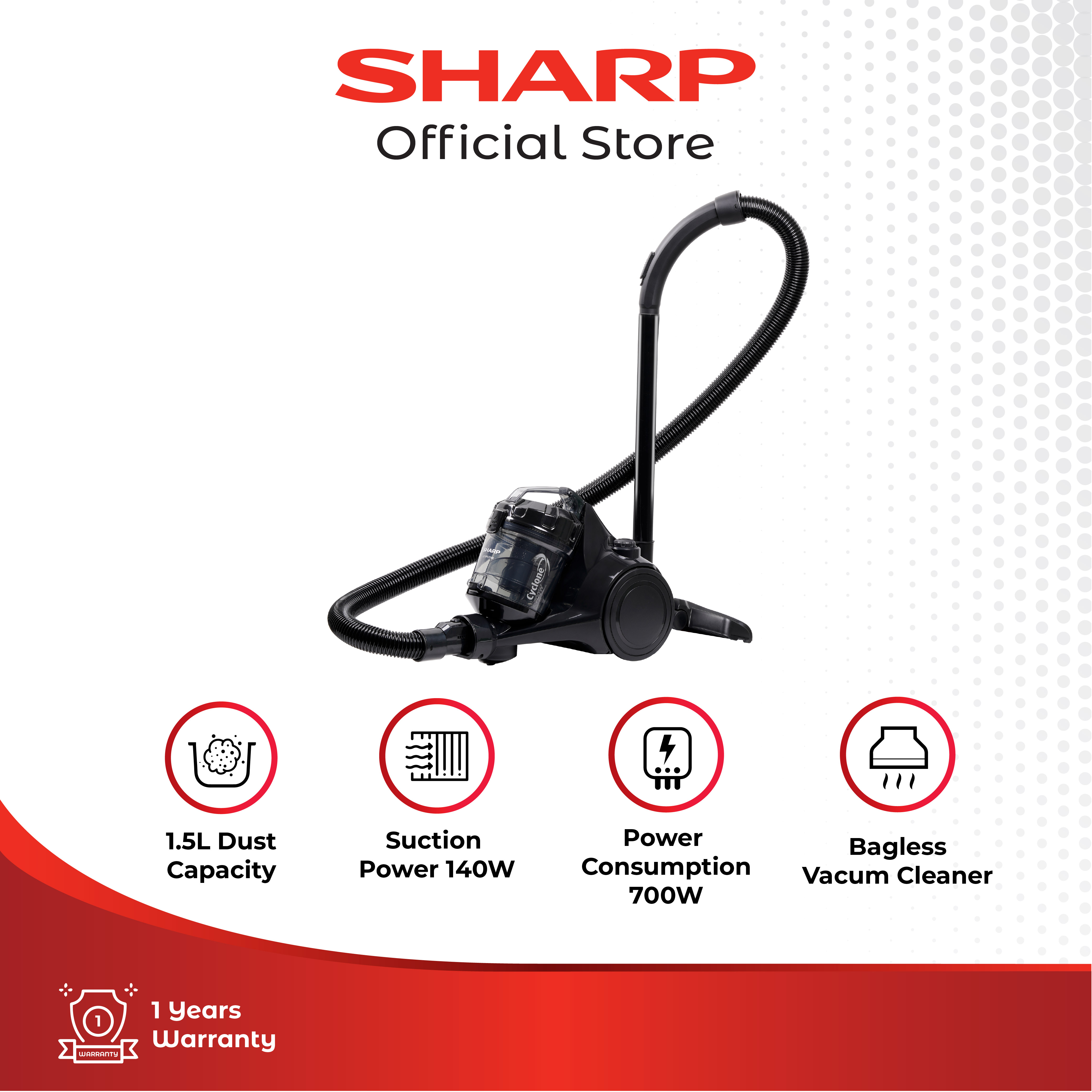 Jual Sharp Bagless Vacuum Cleaner - EC-EF07Y-BK | Shopee Indonesia