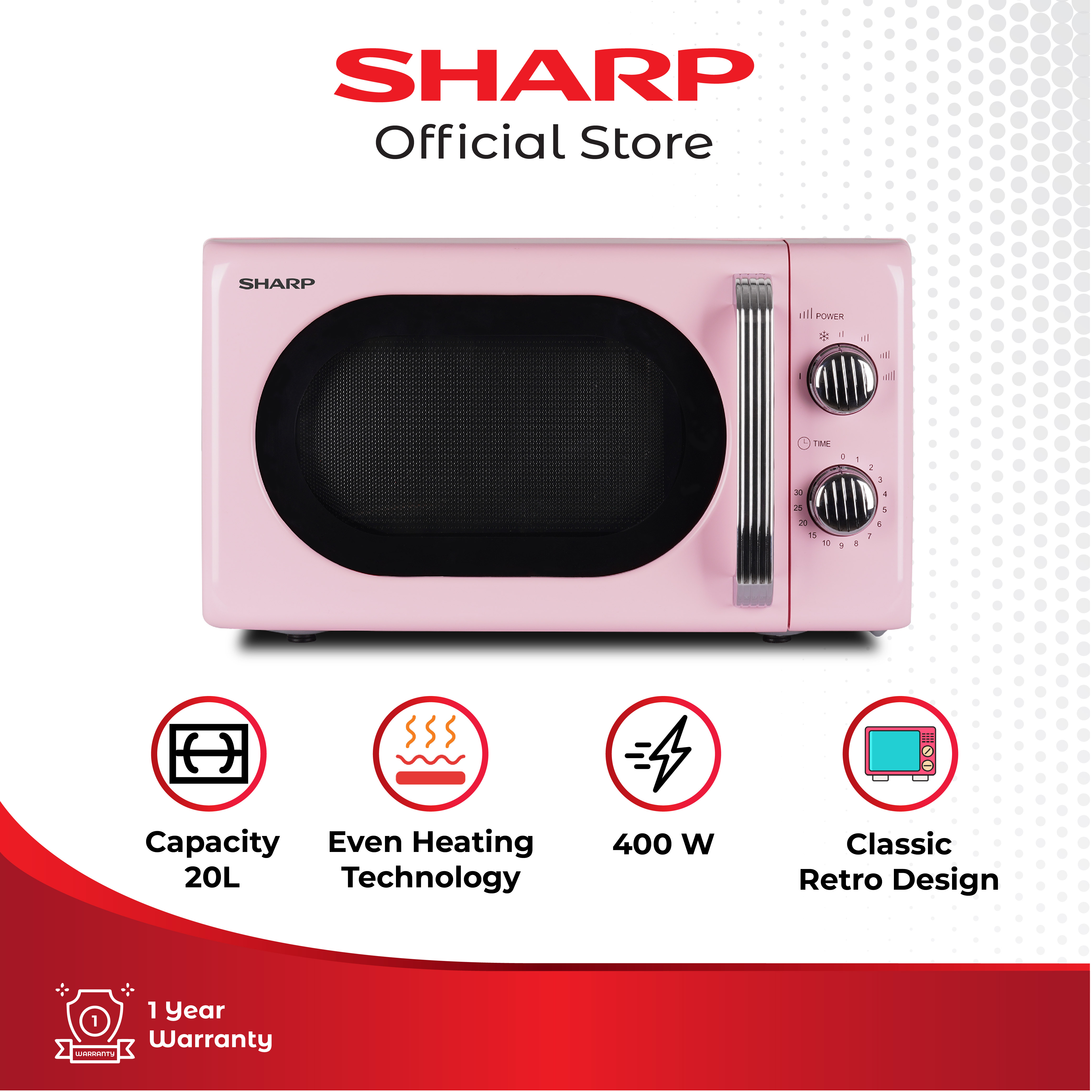 Jual SHARP MICROWAVE OVEN SOLO RETRO 20L - R-201MRS-PK | Shopee Indonesia