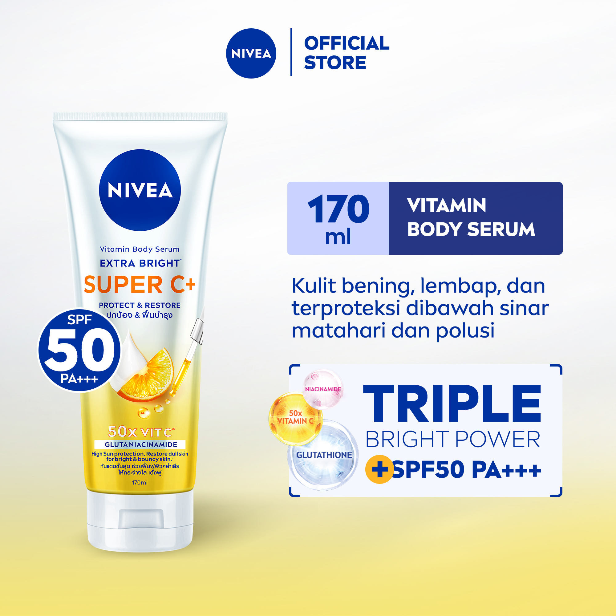 Jual NIVEA Body Serum Extra Bright Super C+ SPF50+ PA+++ 170ml - Hand body serum lotion ...