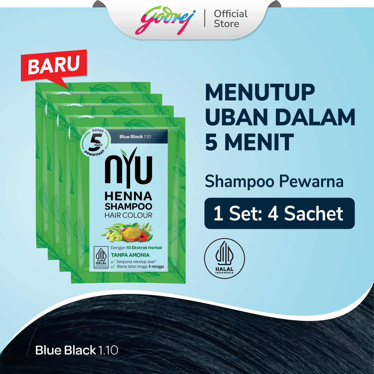 Jual NYU Henna Shampoo Hair Colour Blue Black - Sampo Pewarna Rambut ...