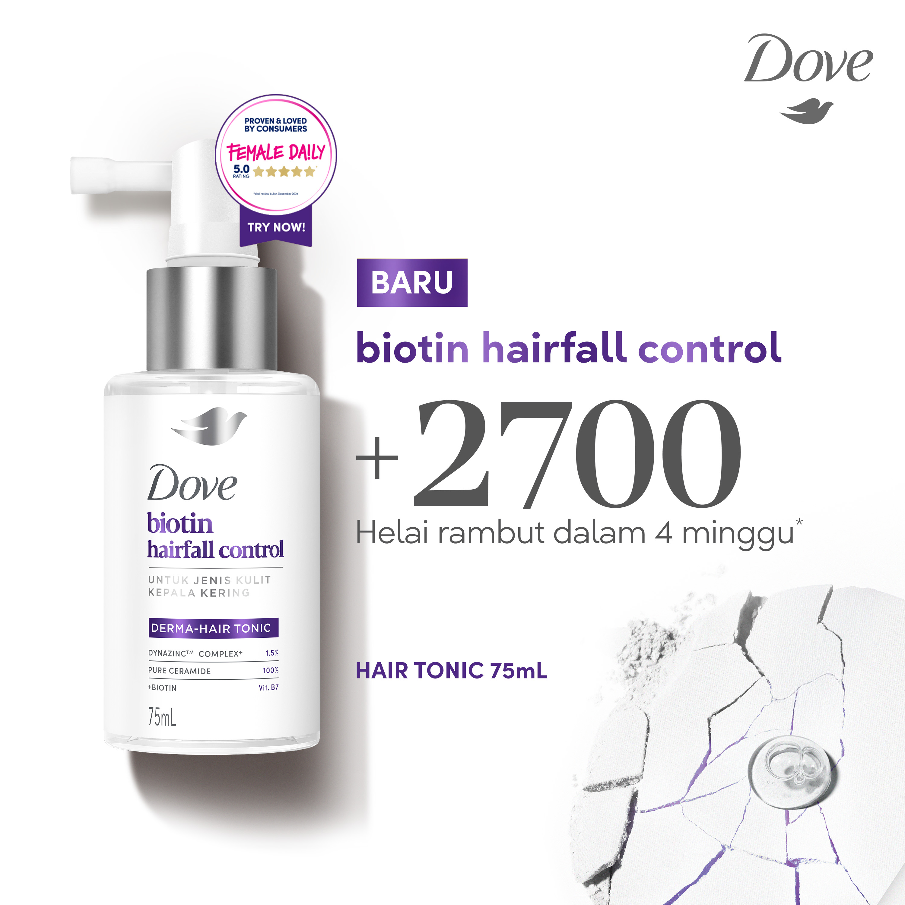 Jual Dove Hair Tonic Biotin Hairfall Control 75mL | Tonic Perawatan ...