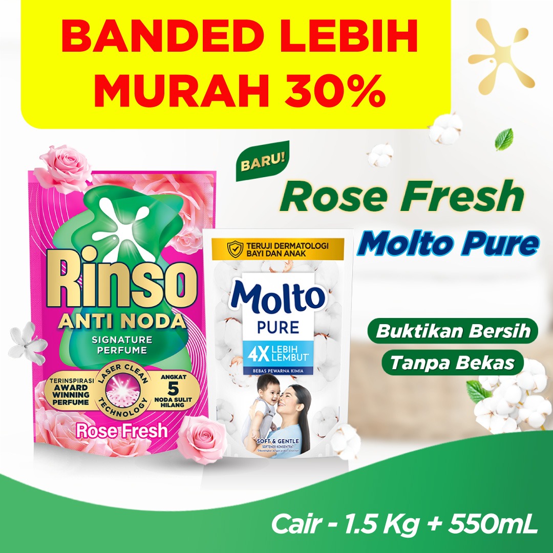 Jual [BANDED LEBIH MURAH 30%] Rinso Detergen Cair Rose Fresh 1.5kg ...