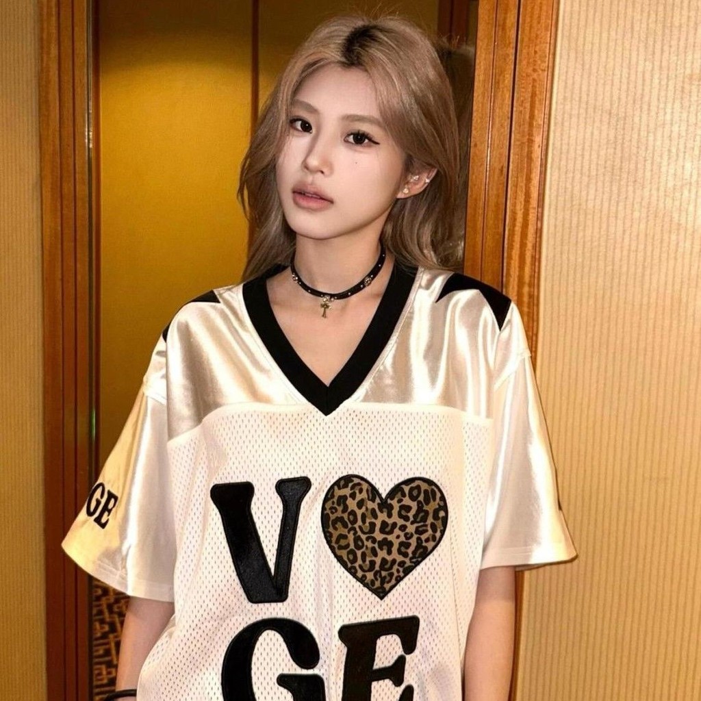 Jual Gaya Amerika Jalanan Cetakan Macan Tutul Patch Hati Lengan Pendek ...