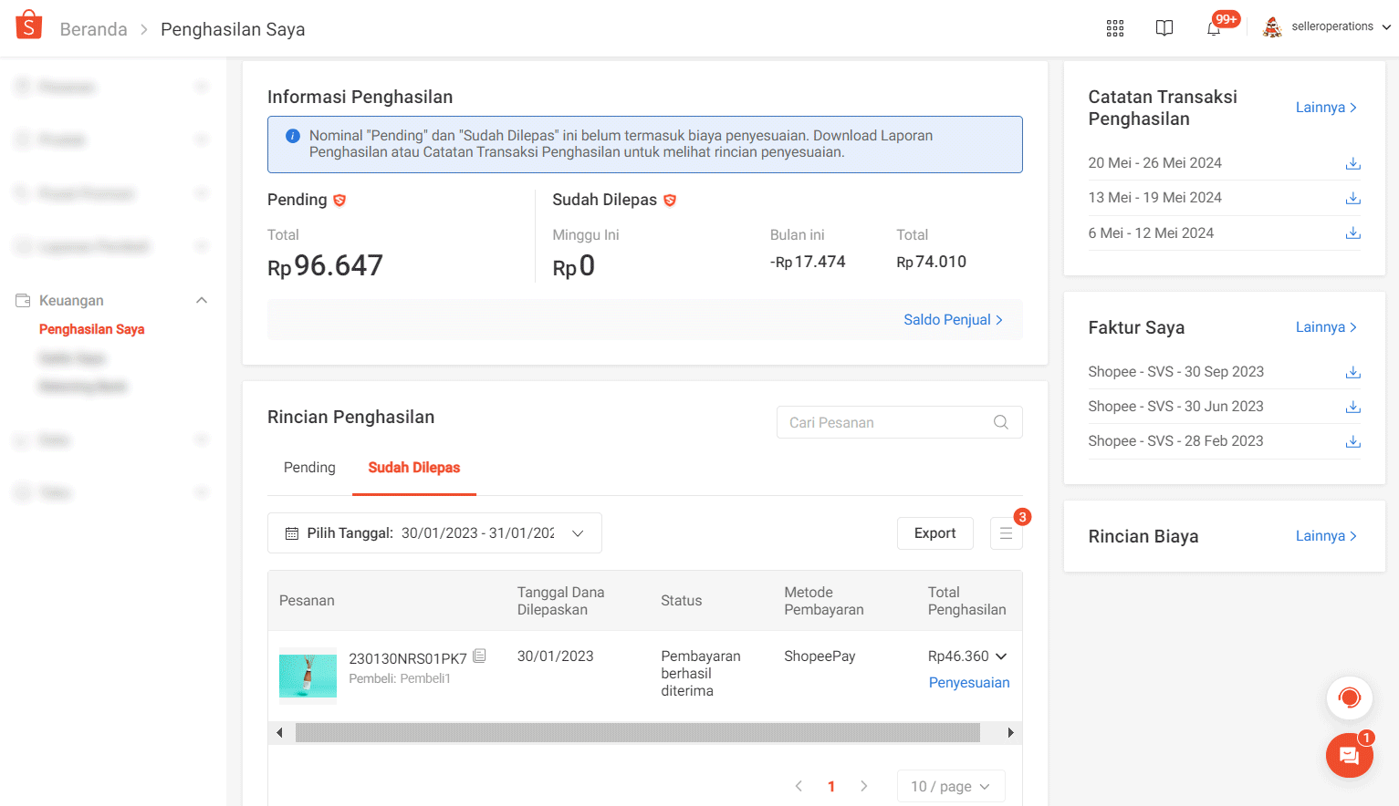 Rincian Penghasilan | Pusat Edukasi Penjual [Shopee]