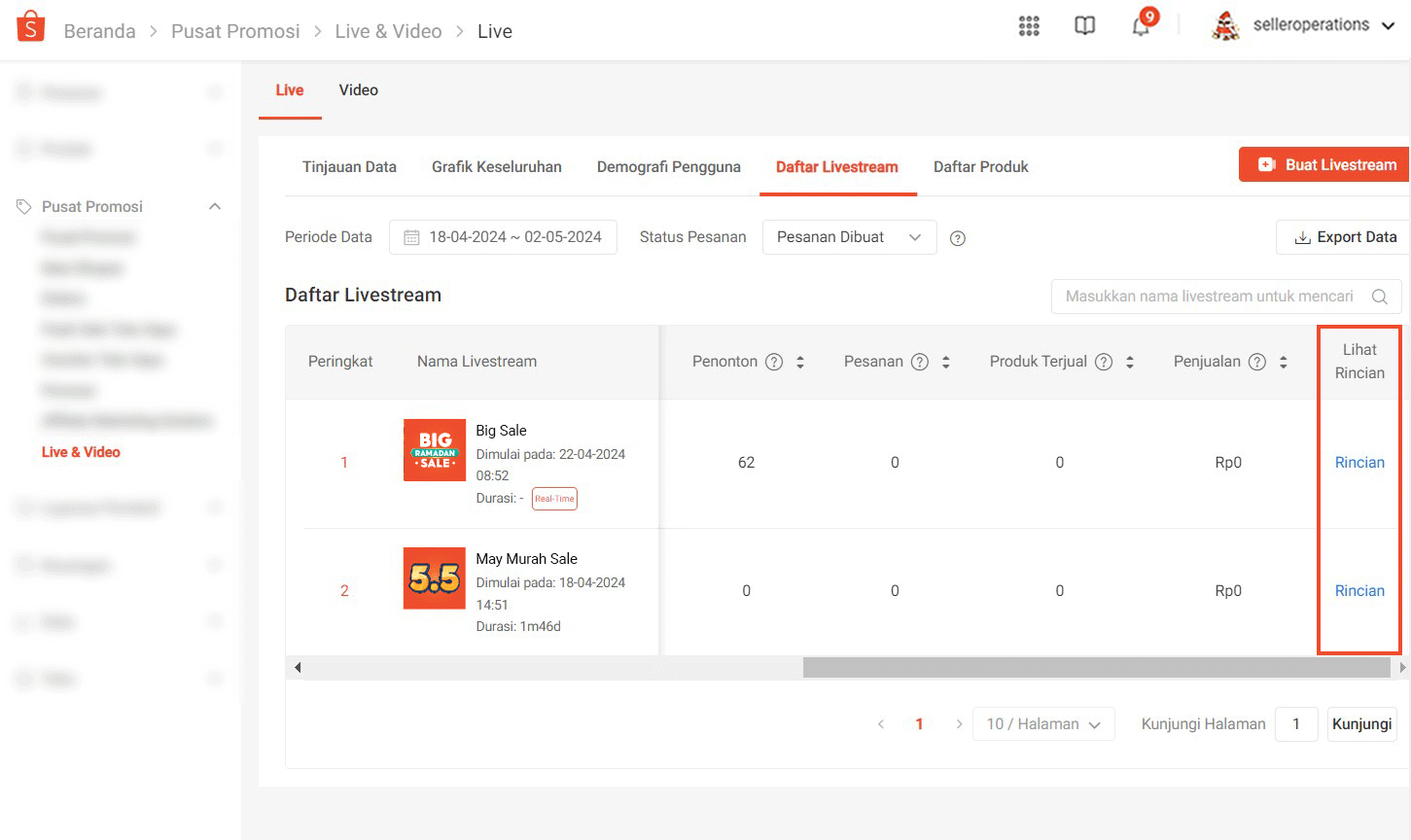 Performa dan Riwayat Live di Shopee | Pusat Edukasi Penjual Shopee