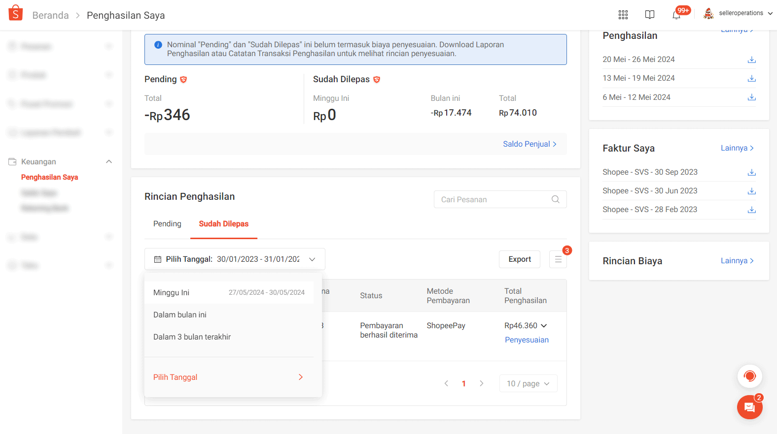 Rincian Penghasilan | Pusat Edukasi Penjual [Shopee]