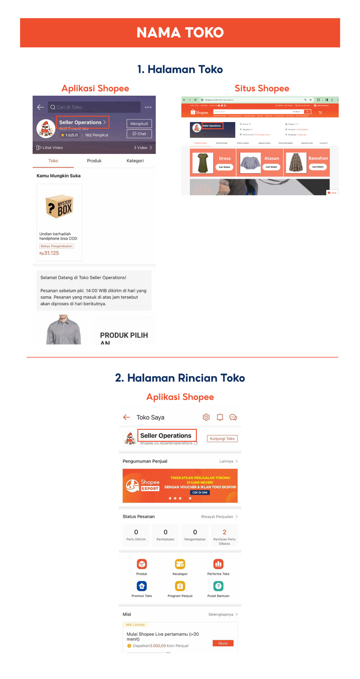 Nama toko dan username | ID Pusat Edukasi Penjual [Shopee]