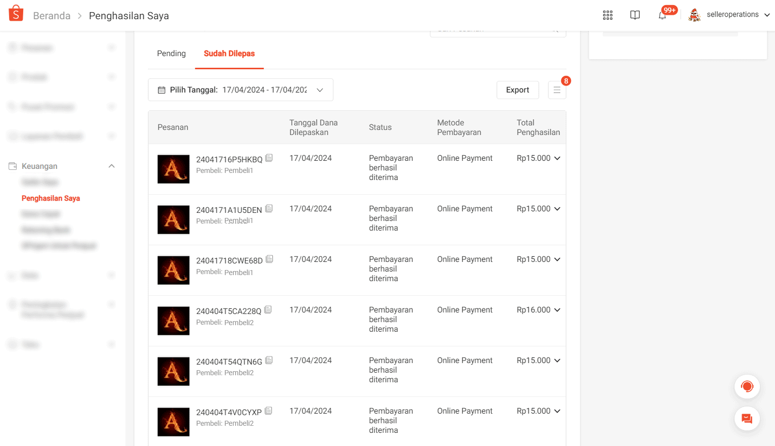 Rincian Penghasilan | Pusat Edukasi Penjual [Shopee]