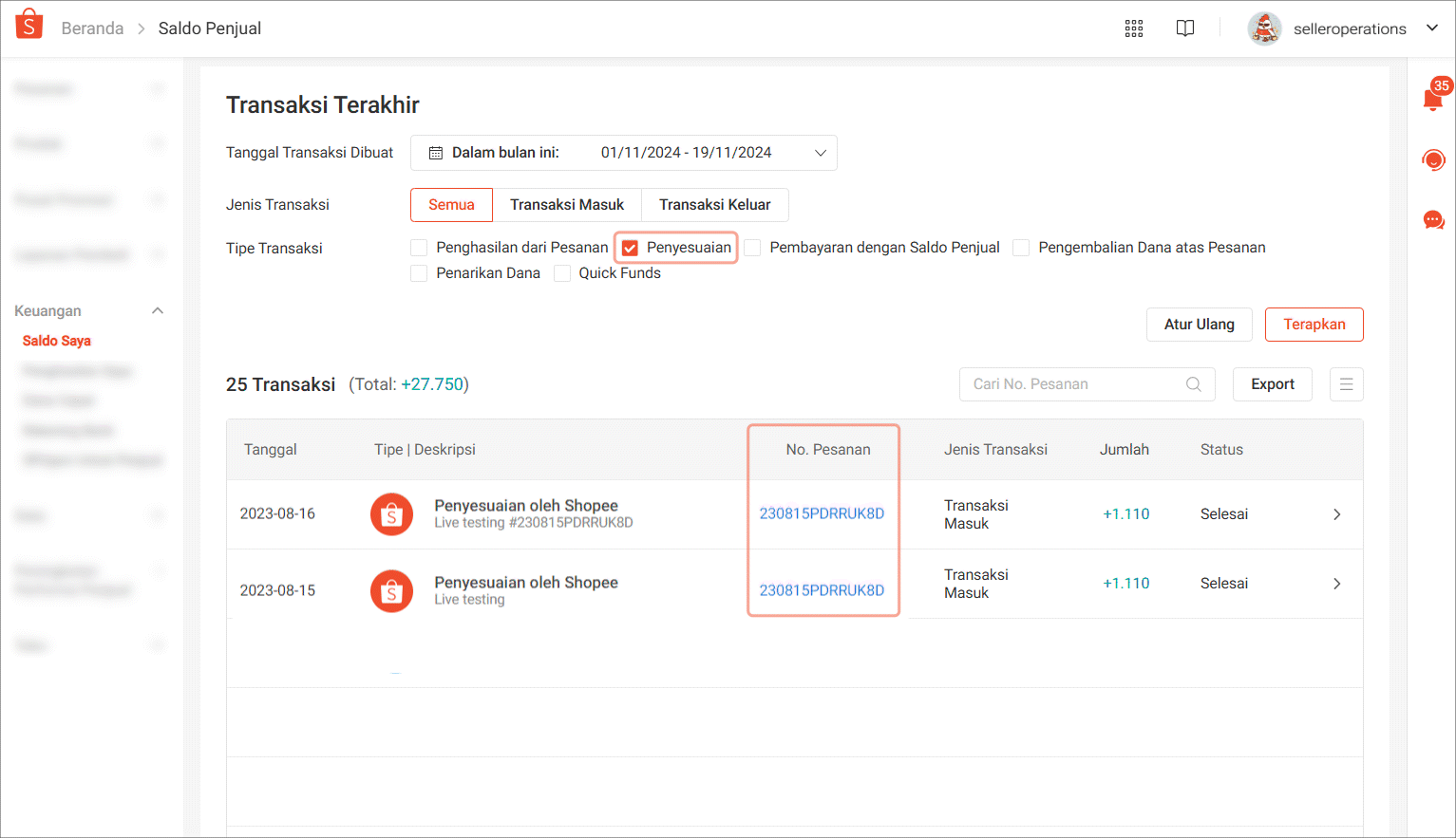 Rincian Penghasilan | Pusat Edukasi Penjual [Shopee]